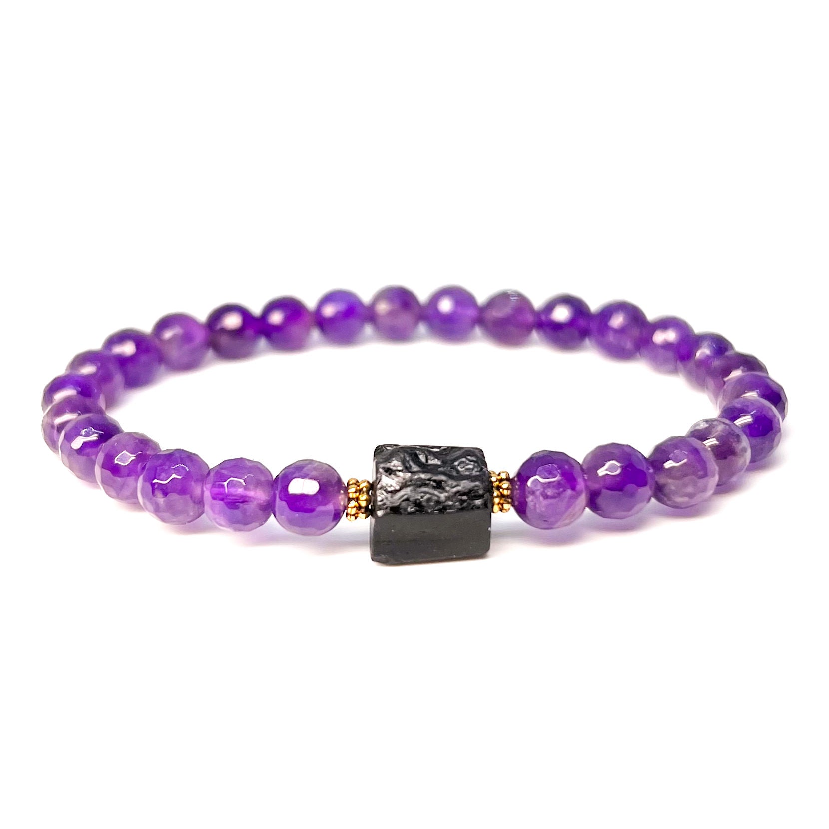 Protect from Electromagnetic Radiation Black Tourmaline and Amethyst Bracelet